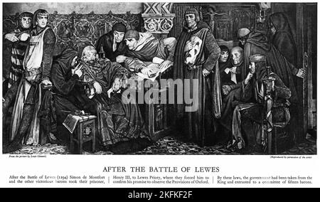 Halftone of Simon de Montfort negotiating with the defeated Henry III ...