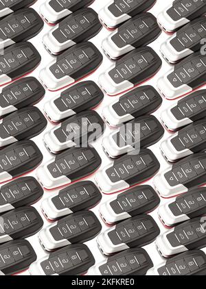 Car keys lie in different poses on a white background. Black and red ...