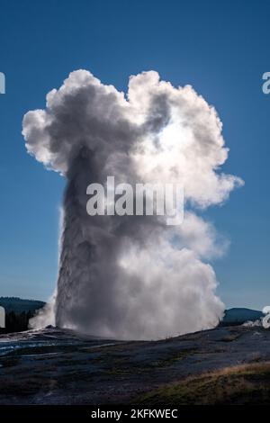 The most famous Geyser Old Faithful exploding, Yellowstone National ...