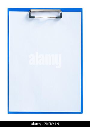 Blue clipboard with sheet of paper Stock Photo - Alamy