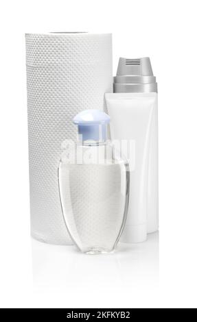 paper towel with bottles Stock Photo - Alamy