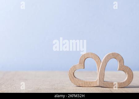 copyspace view two wood hearts simbol of love Stock Photo - Alamy