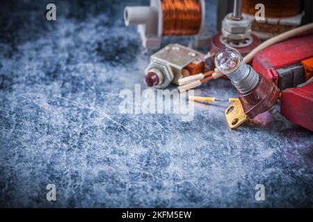 Group of electric devices horizontal view vintage electricity concept ...