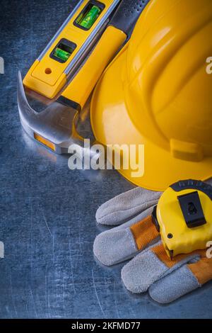 Plastic tape line on scratched vintage metallic background construction ...