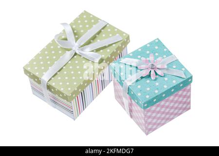 Set of handmade boxed gifts isolated on white Stock Photo - Alamy