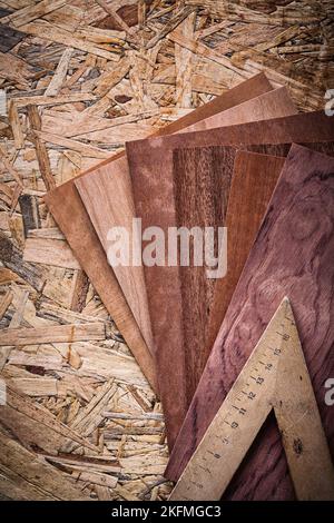 Veneer sheets wooden ruler on wood board construction concept Stock ...
