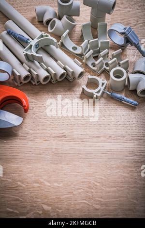 Big Set Polypropylene Fixators And Pipe With Clips Fittings Close Up ...