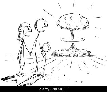 Shocked Person and Nuclear Explosion, Vector Cartoon Stick Figure ...