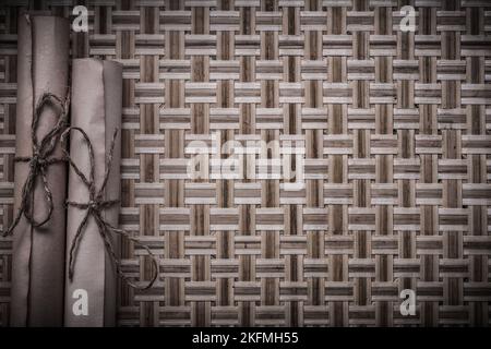 Vintage medieval parchment on wicker wooden surface Stock Photo - Alamy