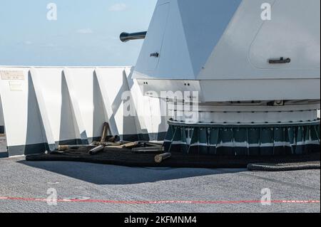 The 57mm Mk 110 gun mount onboard the USCGC Hamilton (WMSL 753) fires ...