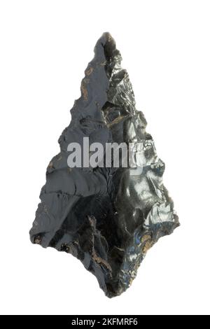 Neolithic obsidian arrowhead on white background Stock Photo - Alamy