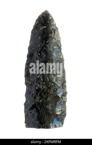 Neolithic obsidian arrowhead on white background Stock Photo - Alamy
