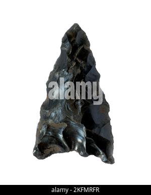 Neolithic obsidian arrowhead on white background Stock Photo - Alamy