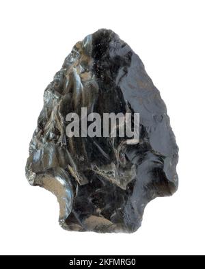 Neolithic obsidian arrowhead on white background Stock Photo - Alamy