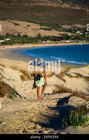 TARIFA, SPAIN - NOVEMBER 5, 2022: Man hiking on Valdevaqueros beach ...