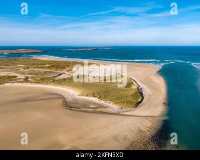 Aerial view of Ballyness Bay and Magheraroarty in County Donegal ...