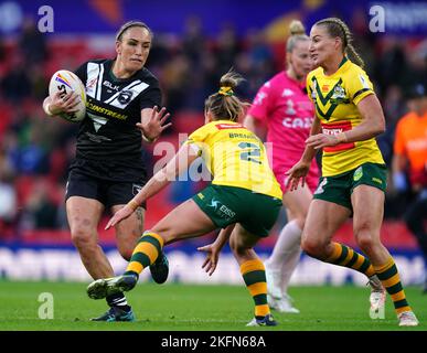 New Zealand's Krystal Rota is tackled by Australia's Sammy Bremner ...