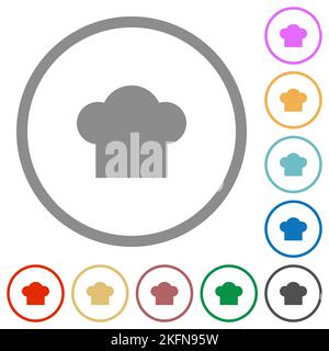 Chef hat solid flat color icons in square frames on white background ...