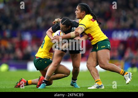 Australia's Shaylee Bent tackled by New Zealand's Kararaina Wira-Kohu ...