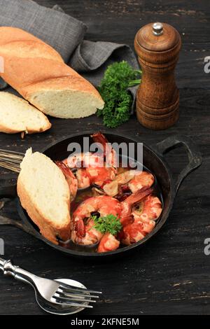 Gambas al Ajillo Spanish Style Garlic Shrimp closeup on the plate on ...