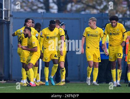 Bobby Kamwa #39 of Burton Albion has a shot at goal during the Sky Bet ...