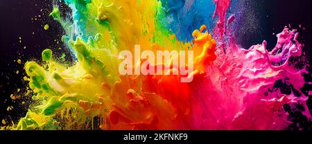 panorama Exploding liquid paint in rainbow colors with splashes 04 ...