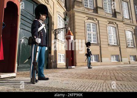 Royal Guards (Kongelige Livgardes) stood by their sentry box during the ...