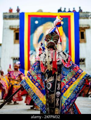 Tibetan Buddhist in traditional demon ghost clothing in Ritual Dance at ...
