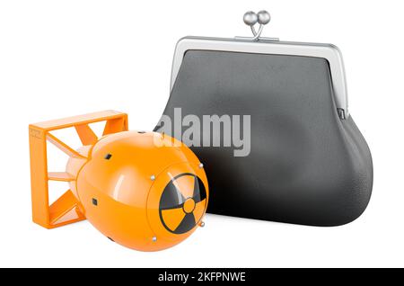 Atomic bomb, nuclear weapon with money, euro packs. 3D rendering ...