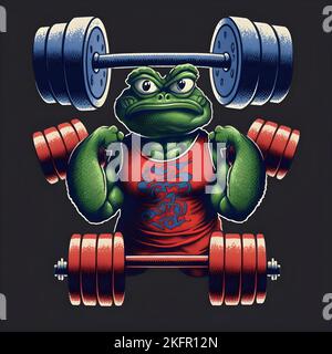 A green frog lifting weights Stock Photo - Alamy