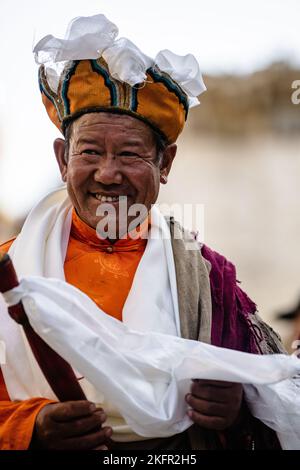 A monk in demon ghost outfit and mask performing Dance at the Tiji ...
