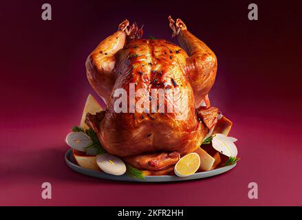 Festive Thanksgiving or Christmas celebration, with homemade roast ...