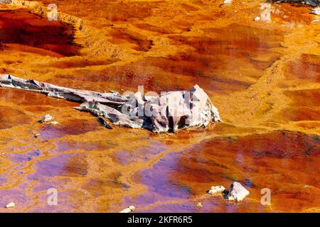 View of Mining activity. Polluted river and water. Apocalypse scenery ...