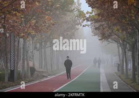 HANDAN, CHINA - NOVEMBER 20, 2022 - Fog-shrouded buildings are seen in ...