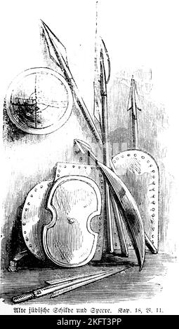 Illustration of Ancient Jewish Shields and Spears from Antique 19th ...