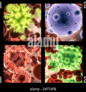 Micro organisms in color. A combined image of various micro organisms ...
