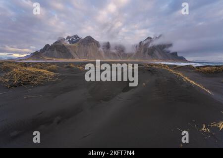 Amazing view of black sand Stockness beach and Vestrahorn mountain in ...