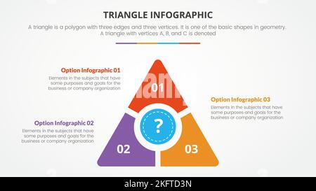 infographic triangle concept for slide presentation with 3 point list with flat style vector ...