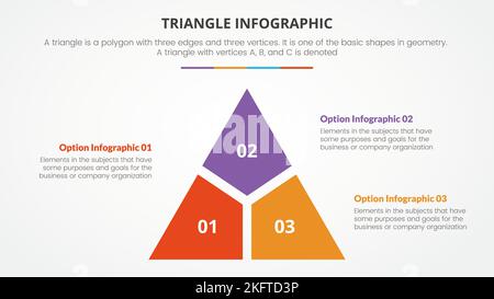 infographic triangle concept for slide presentation with 3 point list with flat style vector ...