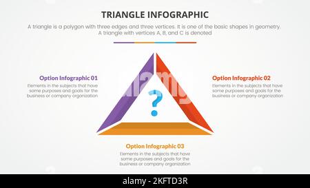 infographic triangle concept for slide presentation with 3 point list with flat style vector ...