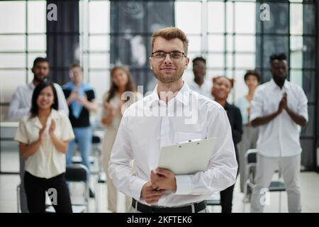 multiracial workers staff group pose together as human resource ...