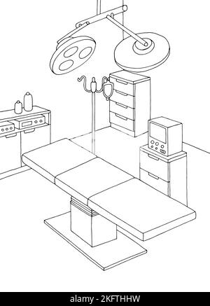 Operating room graphic black white interior sketch illustration vector ...