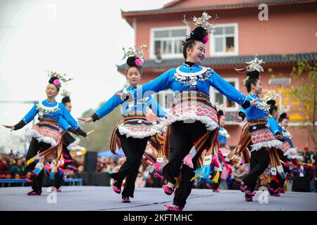 QIANDONGNAN, CHINA - NOVEMBER 20, 2022 - Villagers of Miao ethnic group ...
