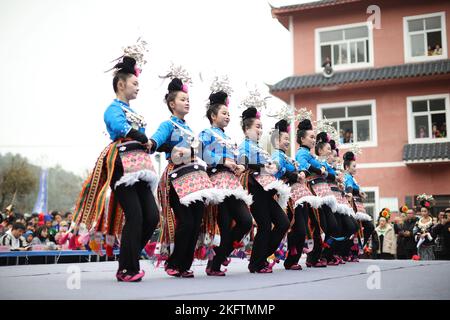QIANDONGNAN, CHINA - NOVEMBER 20, 2022 - Villagers of Miao ethnic group ...