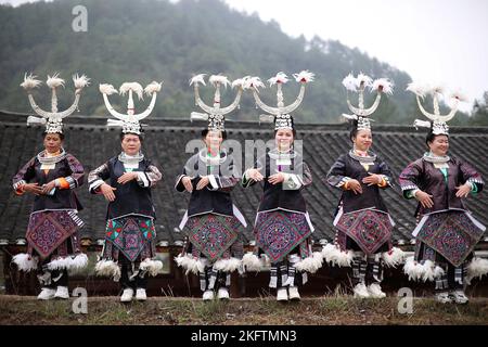 QIANDONGNAN, CHINA - NOVEMBER 20, 2022 - Villagers of Miao ethnic group ...
