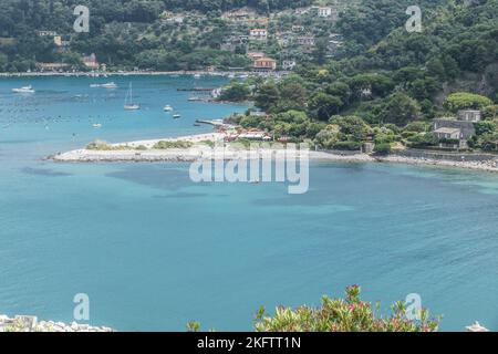 aerial view of a beach of Palmaria island with green water Stock Photo ...
