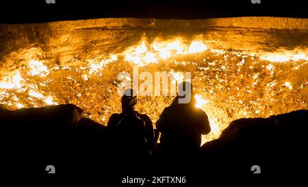 The fire of the Darwaza (Derweze) gas crater in the Karakum Desert in ...
