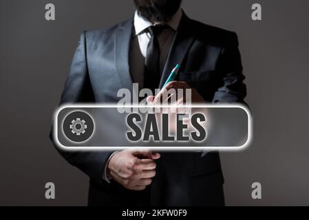 Text caption presenting Sales. Business idea exchange of commodity for ...