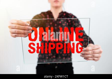Hand writing sign Online Shipping, Conceptual photo the act or manner ...