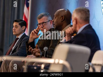 Retired Gen. David Perkins as the moderator; Gen. James Rainey, Army Futures Command commander ...
